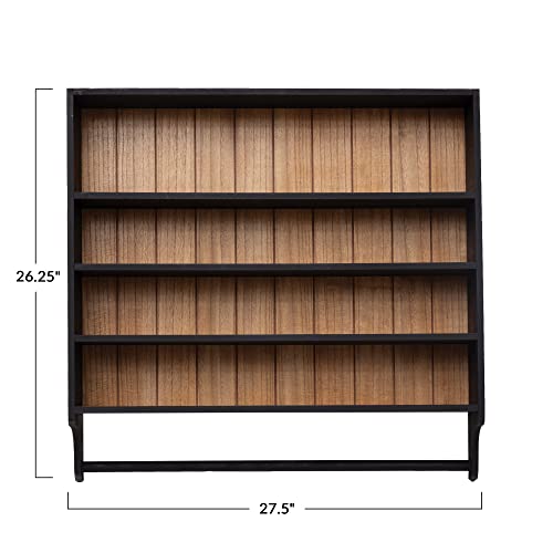 Creative Co-Op Modern Farmhouse Wood 3 Shelves and Hanging Rod, Black and Natural Wall Shelf