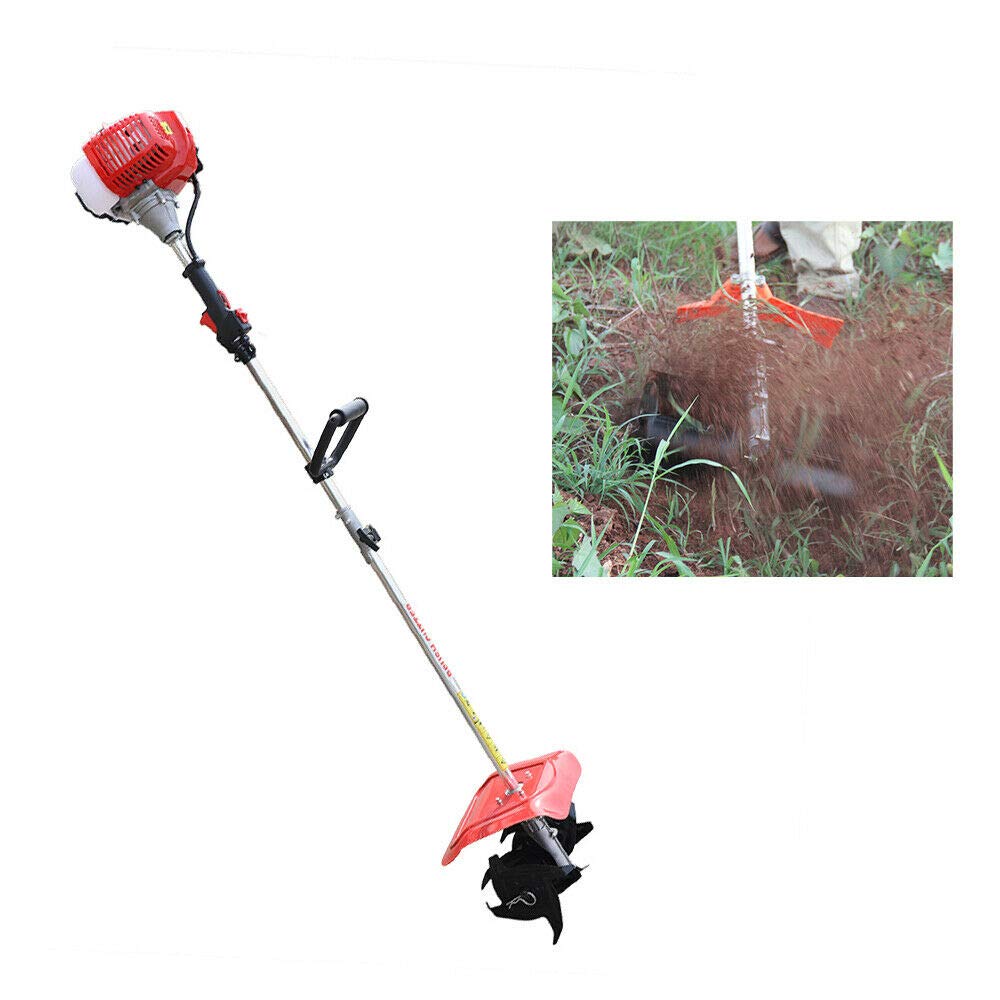 2-Stroke Garden Tiller Gas Powered Cultivators Single Cylinder Cordless Tiller Electric Handheld Garden Weeder Weeding Machine Gasoline for Cutting Grass Wheat Tea Tree 42.7CC
