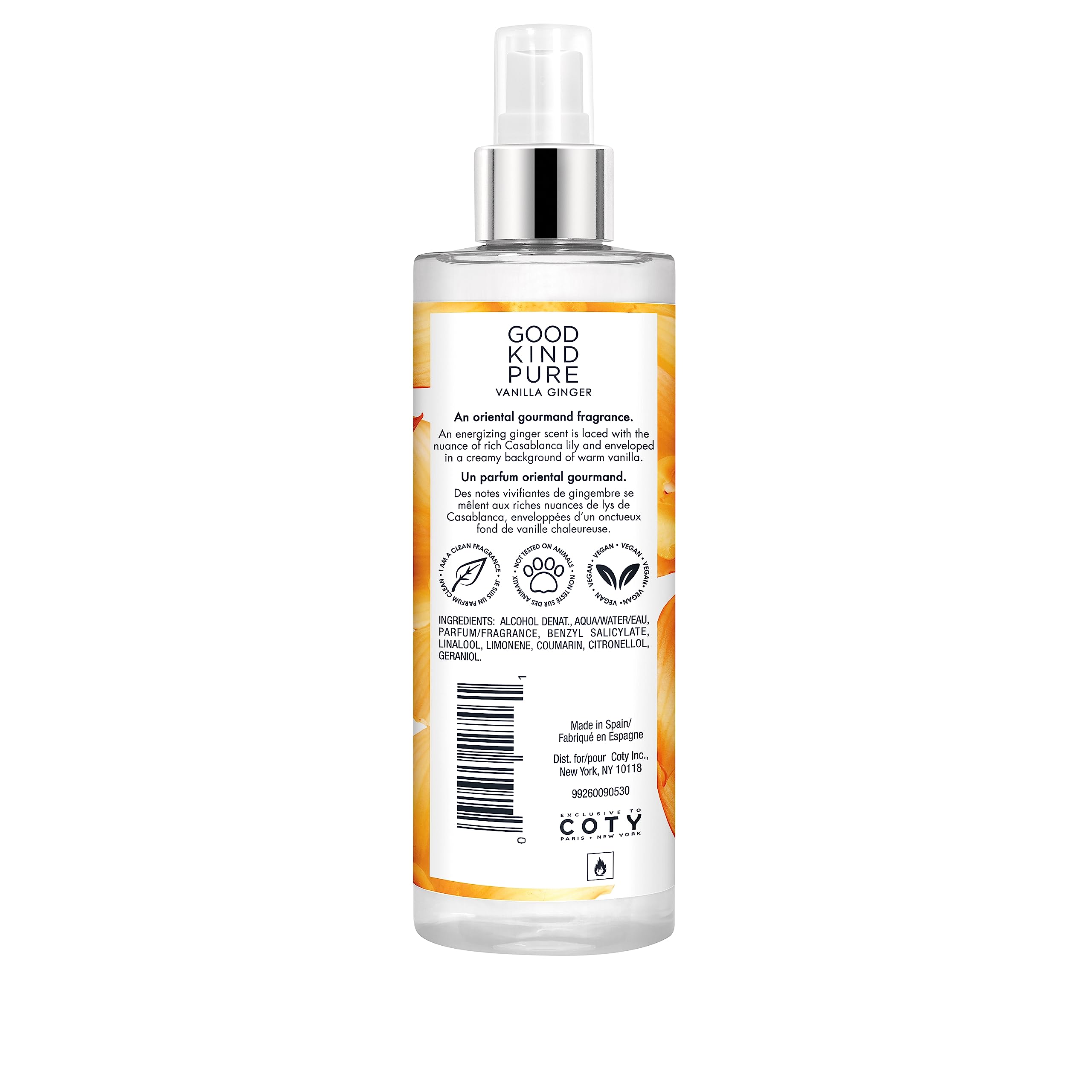 Good Kind Pure Vanilla Ginger Body Mist Spray - Energizing, Gourmand Fragrance - A blend of Casablanca Lily & Warm Vanilla - Clean, Vegan, & Long-Lasting Formula - 8.4 Fl Oz