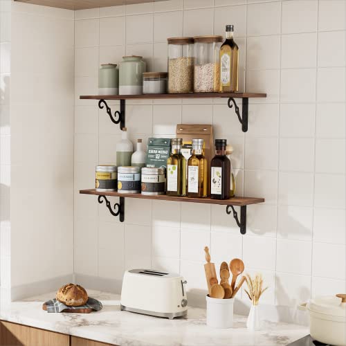 MUXX.STIL Long Wall Shelves, 31.5 Inch Large Floating Shelves for Home Decor Set of 2, Wide Wall Mounted Shelves with Brackets for Bedroom, Living Room, Kitchen, Bathroom and Plants, Rustic Brown