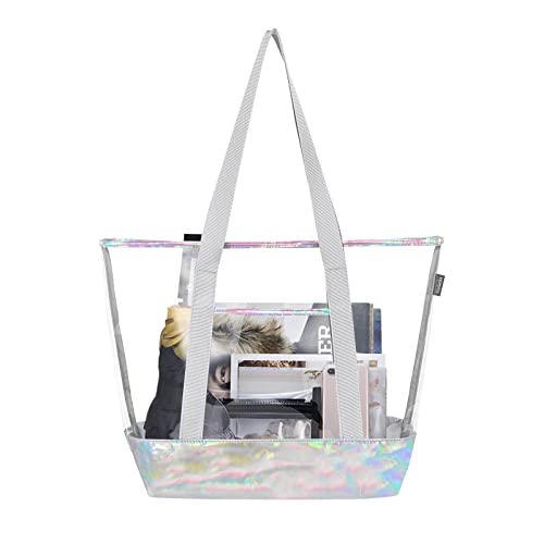 muslanka Large Clear Tote Bag,Clear Women's Handbag For Work, Travel, Shopping, Sports (With Detachable Zipper Pocket)