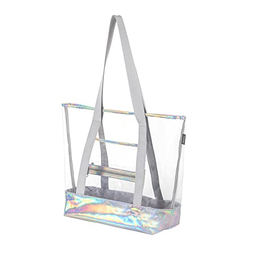 muslanka Large Clear Tote Bag,Clear Women's Handbag For Work, Travel, Shopping, Sports (With Detachable Zipper Pocket)