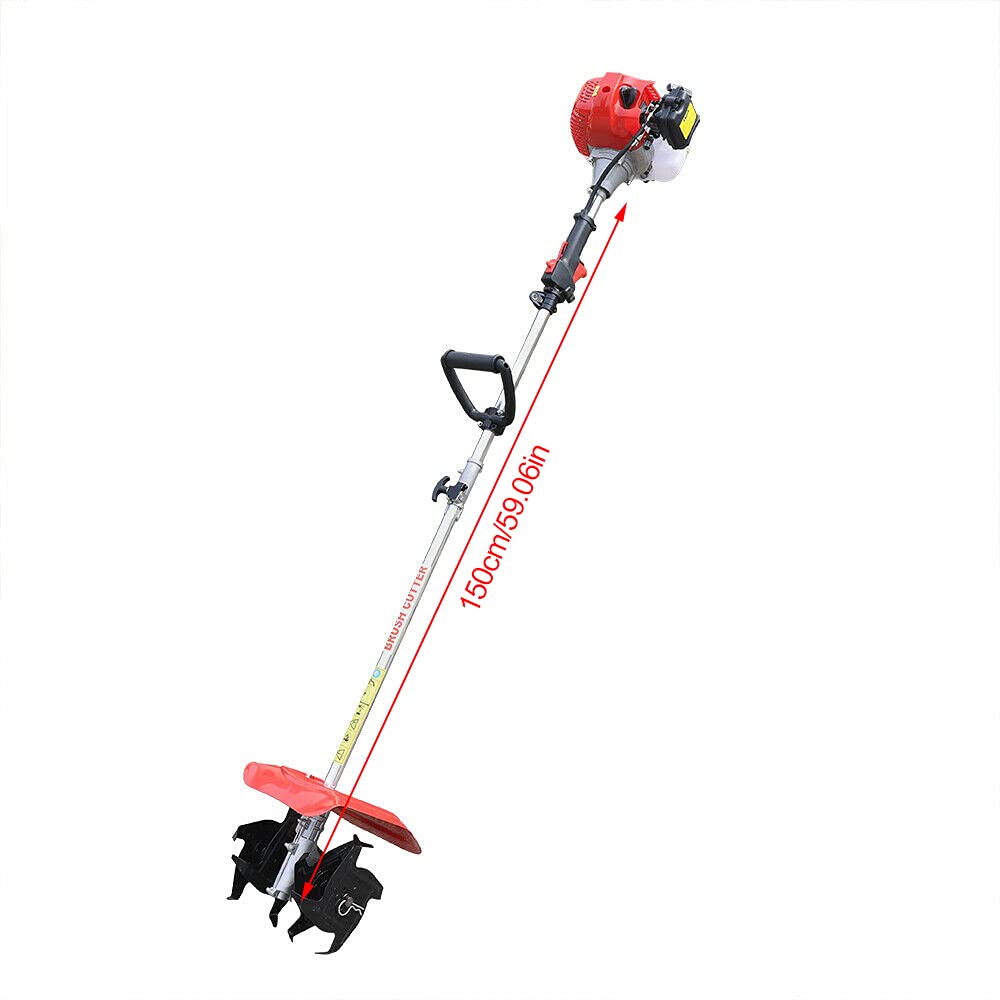 2-Stroke Garden Tiller Gas Powered Cultivators Single Cylinder Cordless Tiller Electric Handheld Garden Weeder Weeding Machine Gasoline for Cutting Grass Wheat Tea Tree 42.7CC