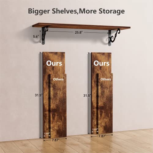 MUXX.STIL Long Wall Shelves, 31.5 Inch Large Floating Shelves for Home Decor Set of 2, Wide Wall Mounted Shelves with Brackets for Bedroom, Living Room, Kitchen, Bathroom and Plants, Rustic Brown