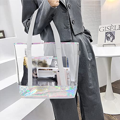 muslanka Large Clear Tote Bag,Clear Women's Handbag For Work, Travel, Shopping, Sports (With Detachable Zipper Pocket)
