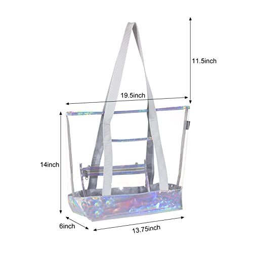 muslanka Large Clear Tote Bag,Clear Women's Handbag For Work, Travel, Shopping, Sports (With Detachable Zipper Pocket)