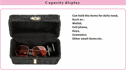 TaiGuri Women's Handmade Straw Rattan Woven Chain Purse Handbag Tote Shoulder Bag Black