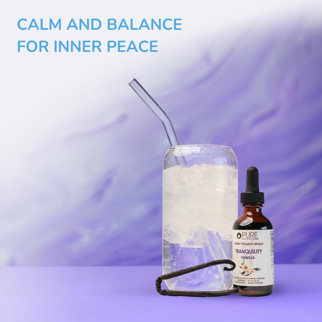 Pure Inventions Tranquility - Supports Relaxation - Vanilla and Chamomile - Water Infusion Drops - No Sugar, Calories, or Artificial Sweeteners - 60 Servings - 2oz
