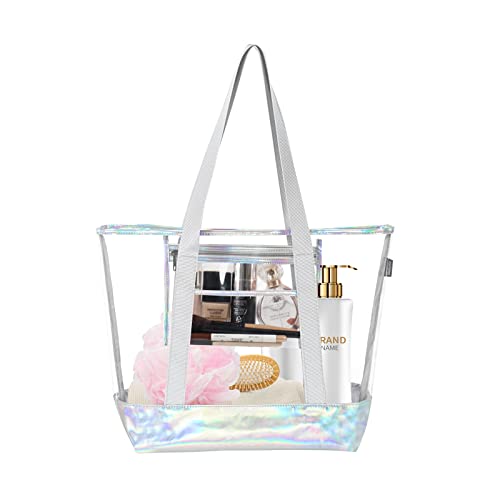 muslanka Large Clear Tote Bag,Clear Women's Handbag For Work, Travel, Shopping, Sports (With Detachable Zipper Pocket)