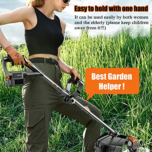 Windpost Cordless Weed Eater Grass Trimmer Battery String Trimmers Weed Wacker Adjustable Machine Head Electric Lawn Edger for Garden Clearing Weeds (Green)