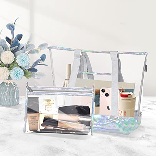 muslanka Large Clear Tote Bag,Clear Women's Handbag For Work, Travel, Shopping, Sports (With Detachable Zipper Pocket)