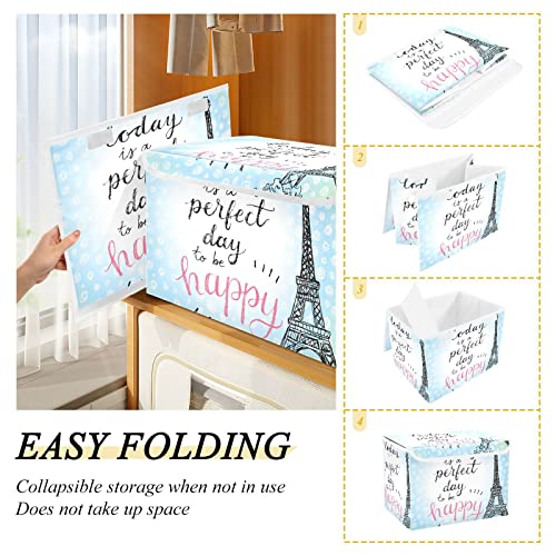 WELLDAY Perfect Day Paris Storage Baskets Foldable Cube Storage Bin with Lids and Handle, 16.5x12.6x11.8 In Storage Boxes for Toys, Shelves, Closet, Bedroom, Nursery