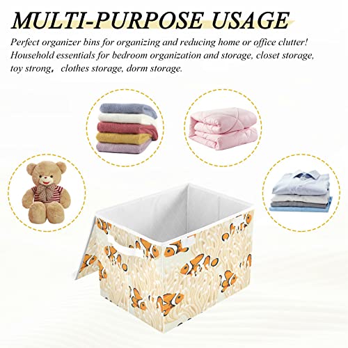 Cute Fish Storage Basket 16.5x12.6x11.8 In Collapsible Fabric Storage Cubes Organizer Large Storage Bin with Lids and Handles for Shelves Bedroom Closet Office