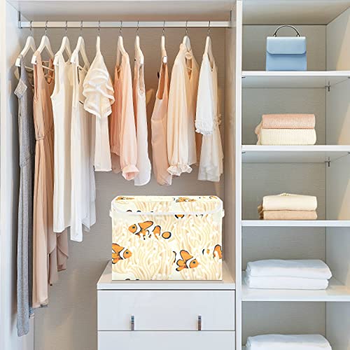 Cute Fish Storage Basket 16.5x12.6x11.8 In Collapsible Fabric Storage Cubes Organizer Large Storage Bin with Lids and Handles for Shelves Bedroom Closet Office