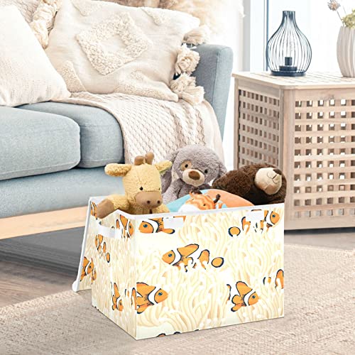 Cute Fish Storage Basket 16.5x12.6x11.8 In Collapsible Fabric Storage Cubes Organizer Large Storage Bin with Lids and Handles for Shelves Bedroom Closet Office