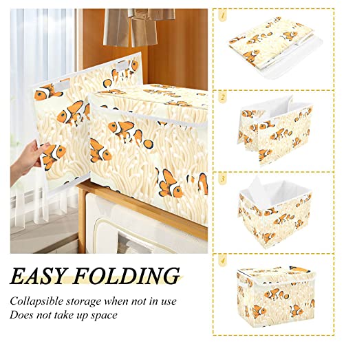 Cute Fish Storage Basket 16.5x12.6x11.8 In Collapsible Fabric Storage Cubes Organizer Large Storage Bin with Lids and Handles for Shelves Bedroom Closet Office