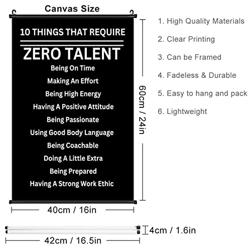 Motivational Poster Wall Scroll 10 Things That Require Zero Talent Quotes Hanging Artwork Painting Inspirational Art Canvas Print for Home Living Room Bedroom Office Classroom Decor 16" X 24"