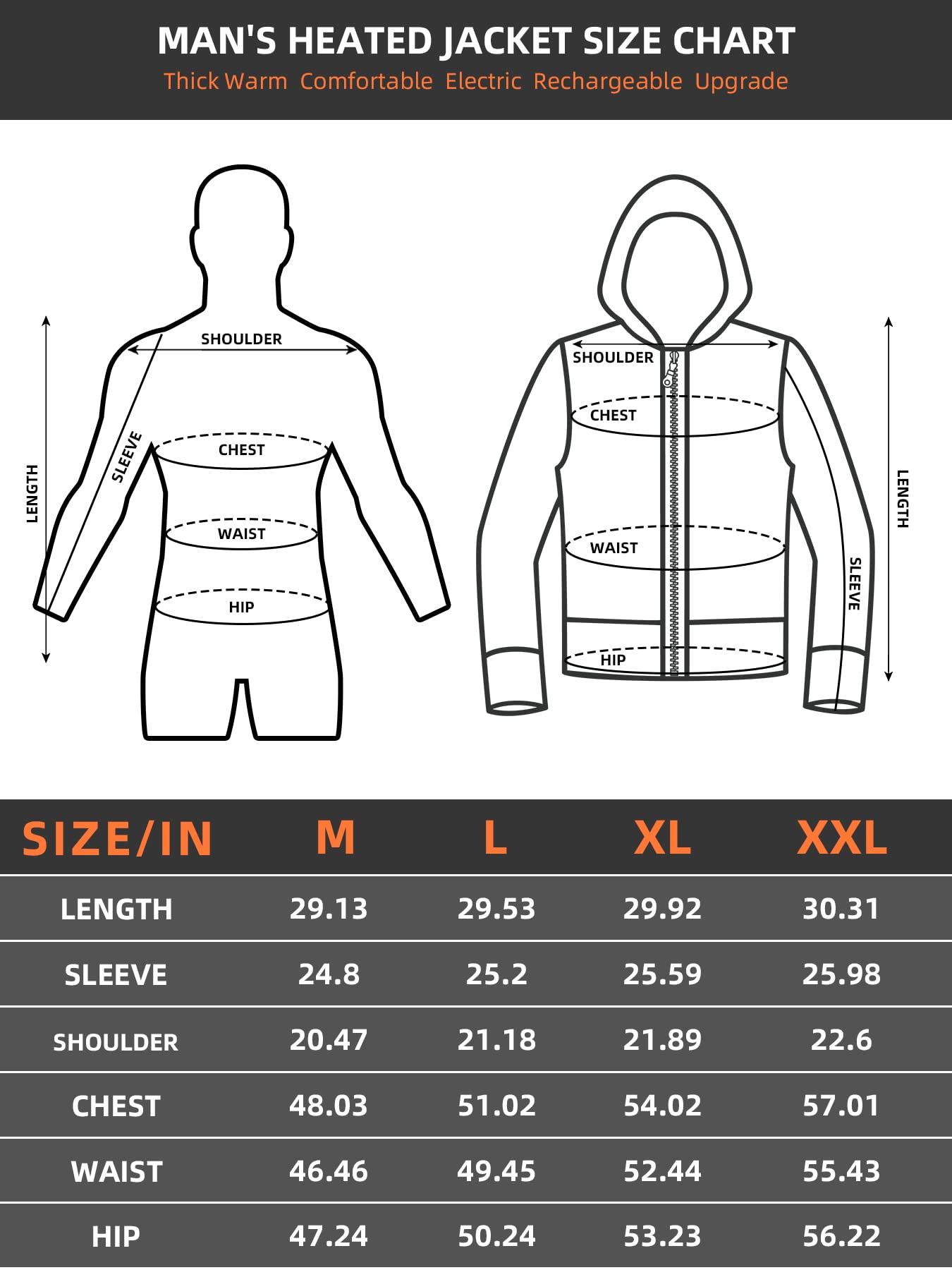 warmsmart Heated jackets for Men Women with 14400mAh Battery Pack, Heated Coats with Detachable Hood Windproof