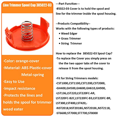 Vypart AF 100 Trimmer Line Replacement AF-100 fit for Black and Decker, with 385022-03 Trimmer Line Cap and Spring (6 Spool+1 Cover)