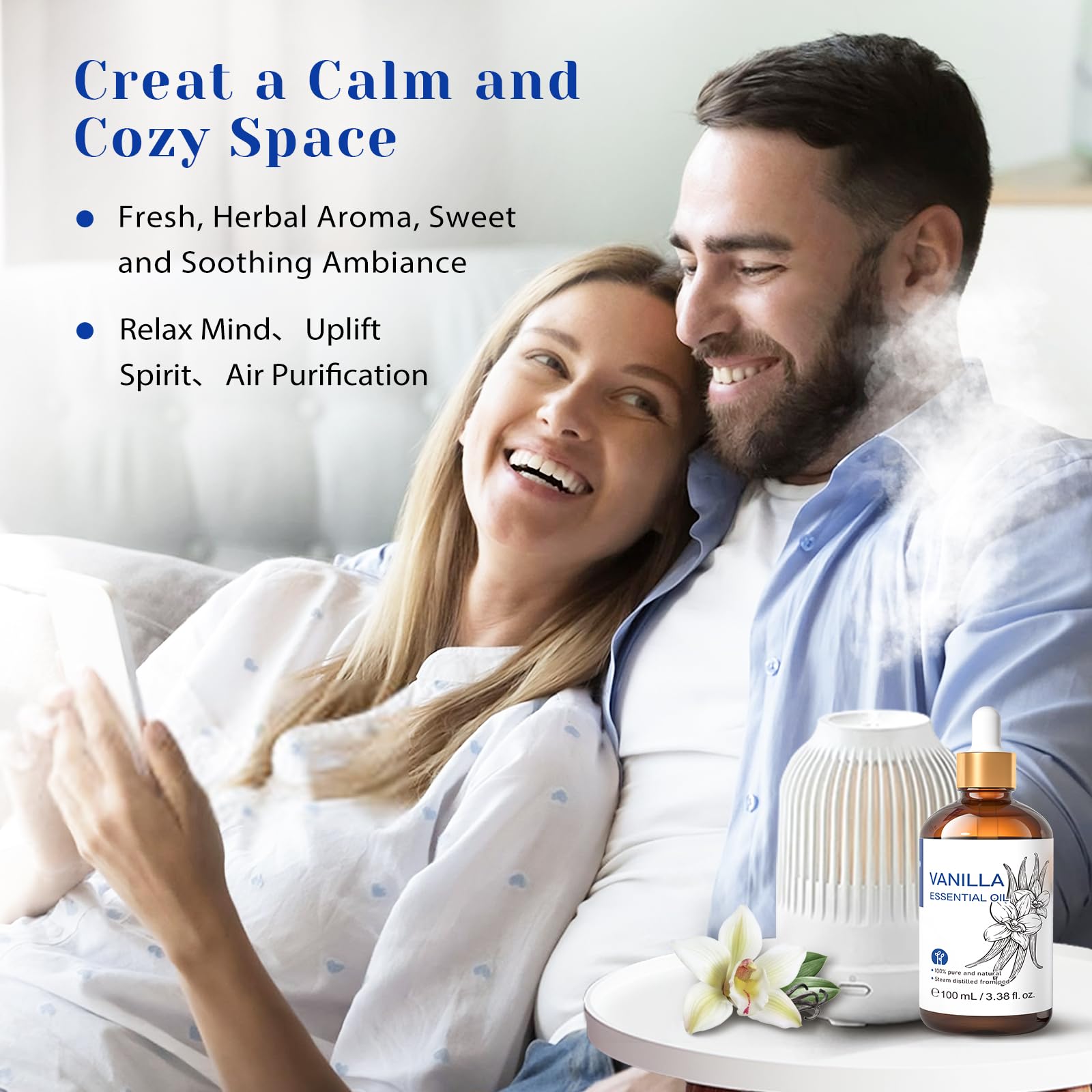 HIQILI Vanilla Essential Oil, Undiluted Natural Strong Fragrance Add in Skin Perfume, Unscented Lotion, Candle Soap Making Scent, Relax at Home with Diffuse Warm Sweet Aroma-100ML