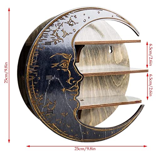 YUDIZWS Glass Shade Wall Mounted Antique Wooden Moon Stand Floating Moon Shelf Mounted Shelf Wall Glass Storage Stand,Black