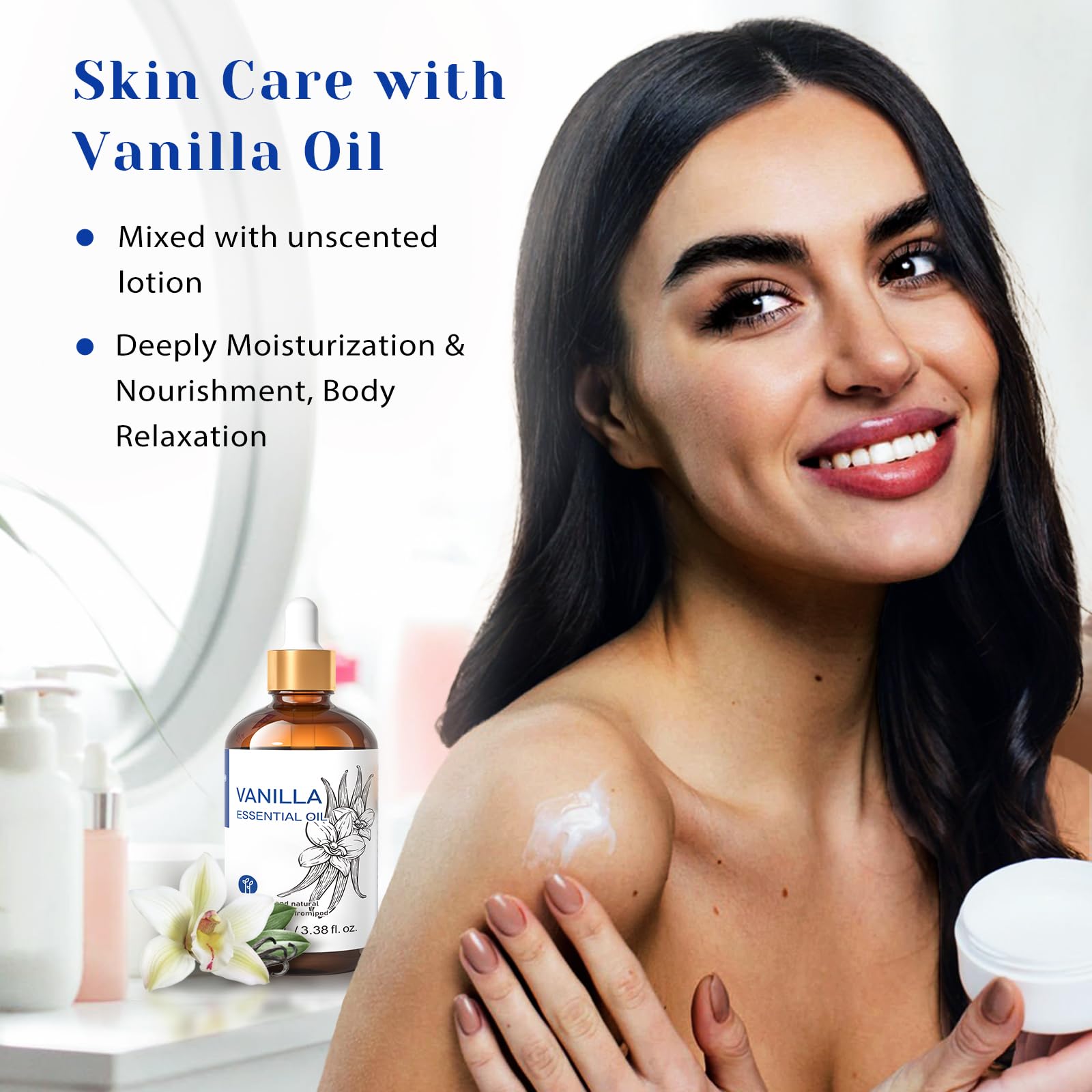 HIQILI Vanilla Essential Oil, Undiluted Natural Strong Fragrance Add in Skin Perfume, Unscented Lotion, Candle Soap Making Scent, Relax at Home with Diffuse Warm Sweet Aroma-100ML