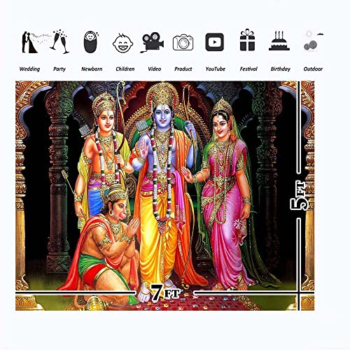 Smiler Lord Rama Backdrop 5x7 Vinyl Lord Ram Poster Wall Decor Rama Navami Background for Home Room Decor Diwali Decorations