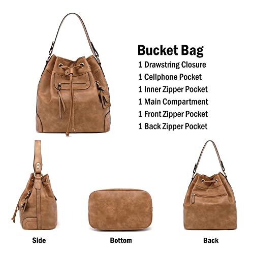Scarleton Purses and Handbags, Drawstring Bucket Bag, Hobo Bags for Women, Crossbody Bag, Multi Pocket Shoulder Bag, H107804A - Brown
