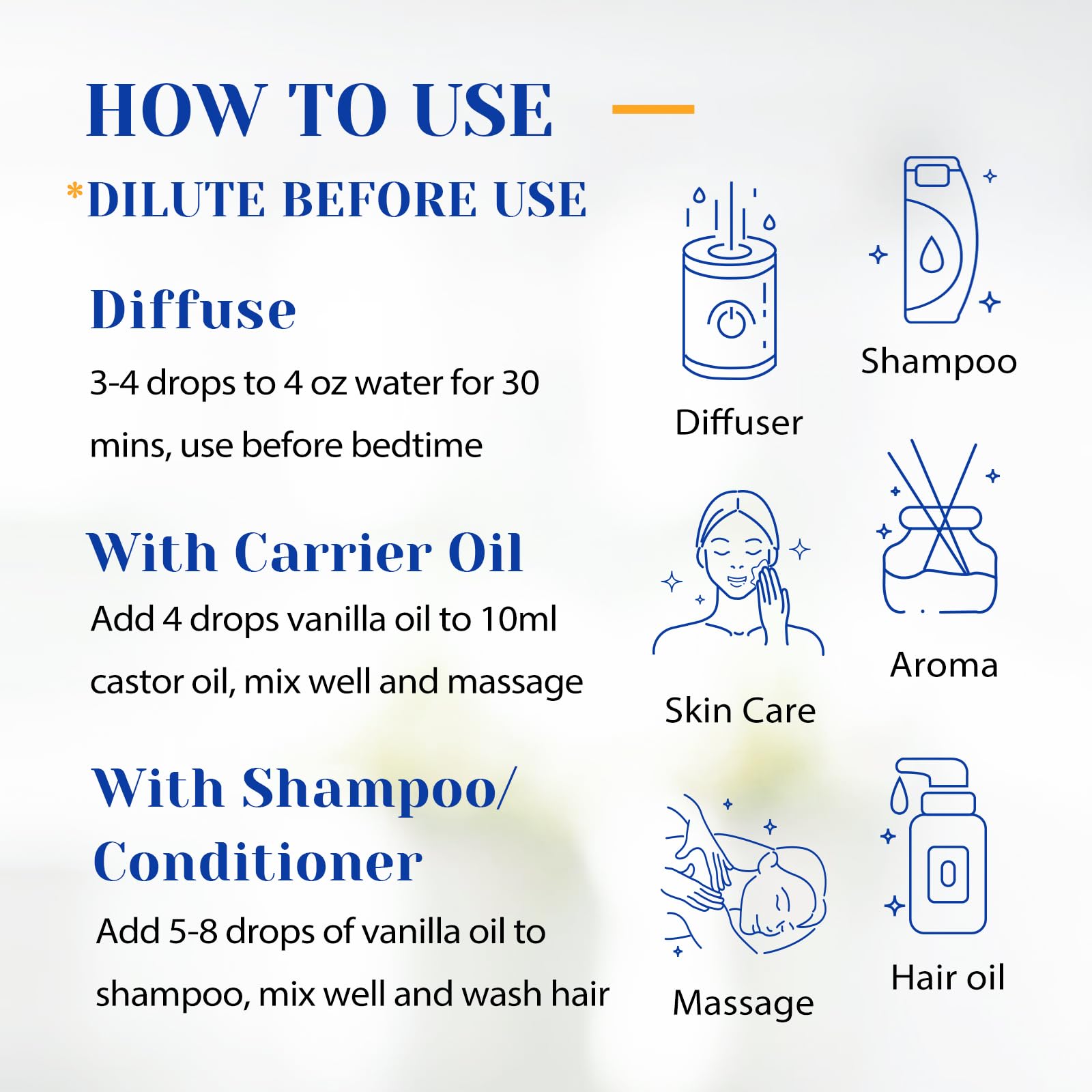 HIQILI Vanilla Essential Oil, Undiluted Natural Strong Fragrance Add in Skin Perfume, Unscented Lotion, Candle Soap Making Scent, Relax at Home with Diffuse Warm Sweet Aroma-100ML