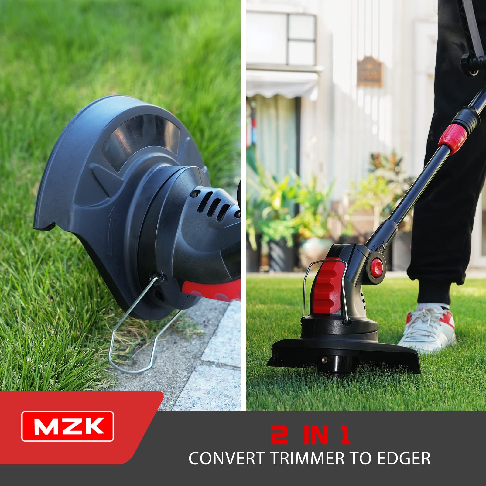 MZK String Trimmer, 20V Cordless Electric 12'' Grass Trimmer with Replacement Spools (4 Pack), Battery Powered Lightweight Weed Grass Trimmer/Edger, 8000 RPM 12-in 5.1lb Battery and Charger Included