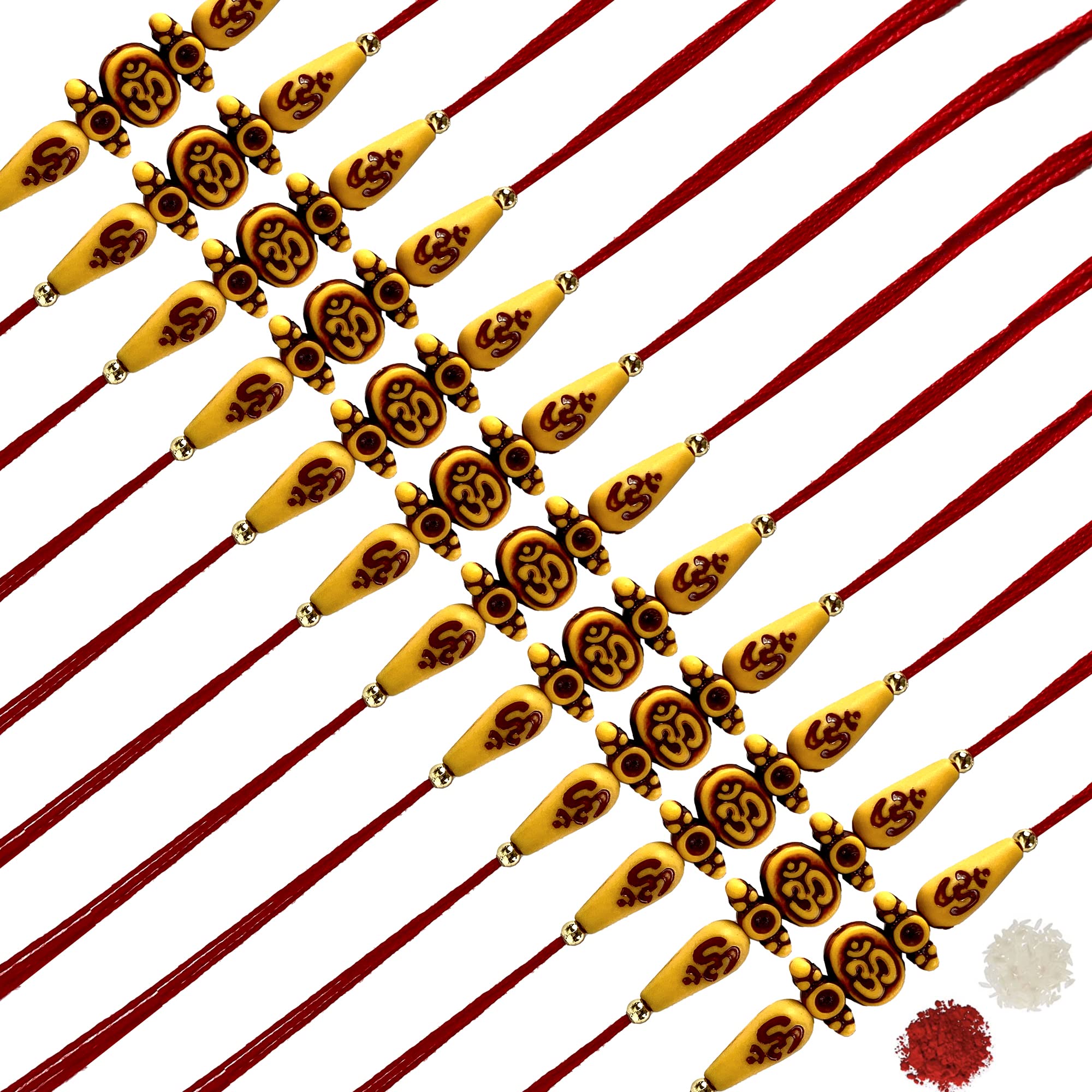 KSJONE Set of 12 Om Design Rakhi Thread, Rakhi for Brother, Raksha Bandha Gift for Your Brother, Rakhi Bracelet for Loving Sibling, Father, Bhabhi, Bhaiya with Roli Chawal (Design 2)