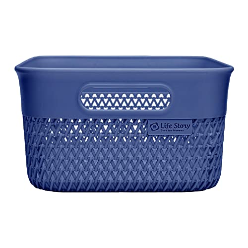 Life Story 10 Quart Lightweight Heavy Duty Woven Trendy Storage Organizer Holder Bin Basket w/Built In Handles for Household Storage, Blue (12 Pack)