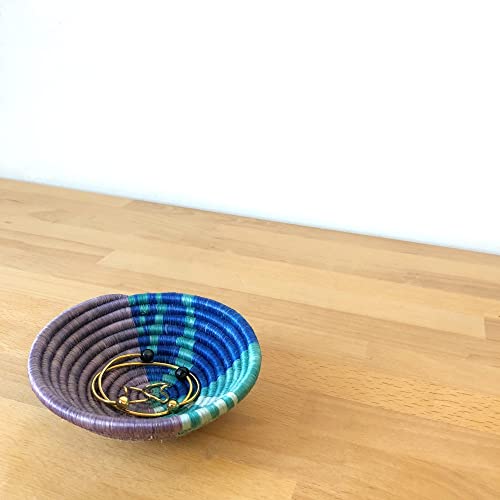 Mini African Basket- Ntyazo/Rwanda Basket/Sisal & Sweetgrass Woven Basket/Teal, Blue, Purple