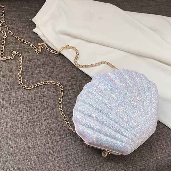 Women Seashell Shoulder Bag Glitter Sequin Cross-Body Bag Chain Strap Mermaid Evening Clutch Purse Handbag