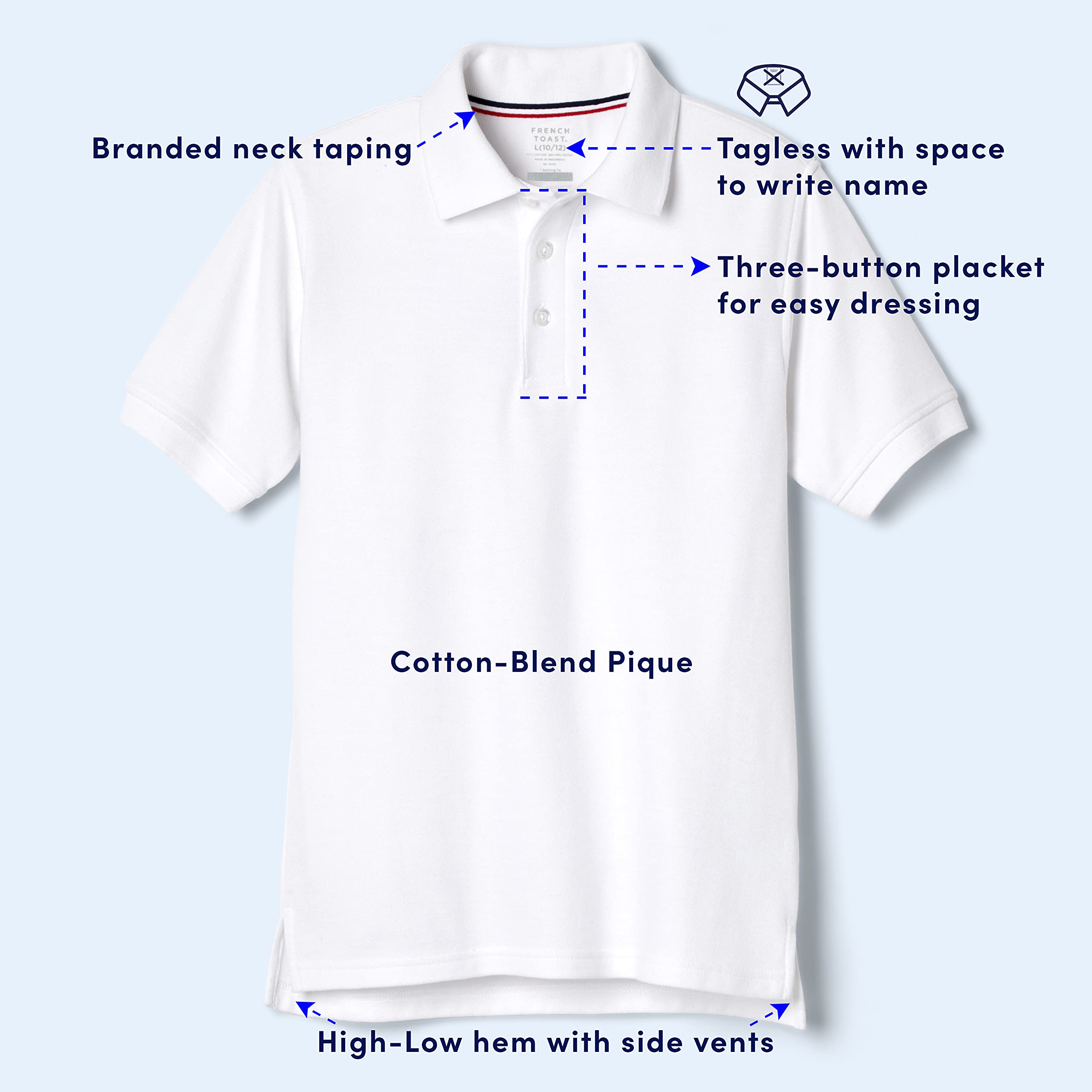French Toast Boys' Short Sleeve Pique Polo Uniform Shirt (Standard & Husky), White, 6-7