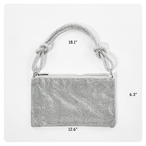 TANOSII Rhinestone Purse Crystal Evening Bag Sparkly Handbag Bling Shoulder Bag Glitter Clutch for Women Silver L