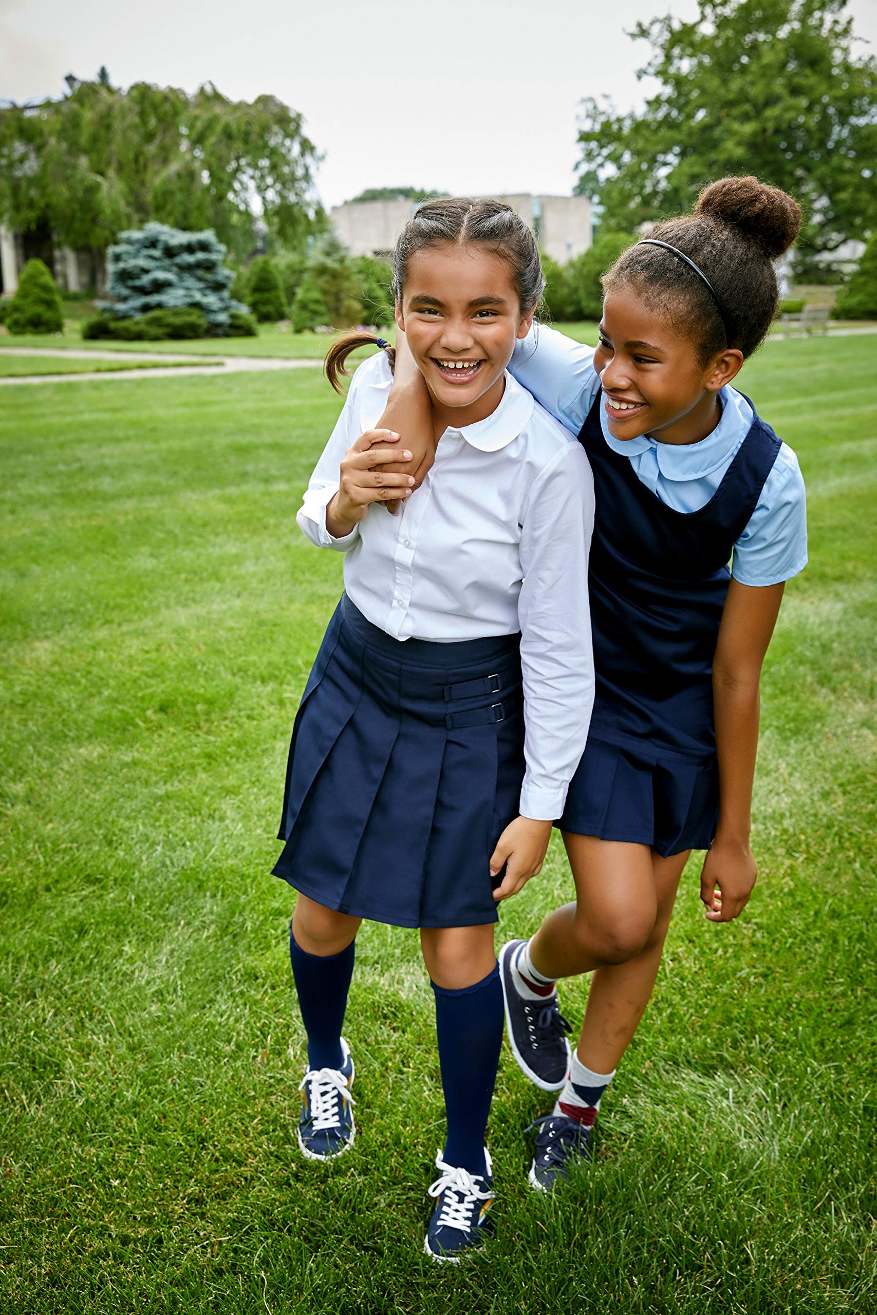 French Toast Big Girls' Two-Tab Pleated Scooter, Navy, 8