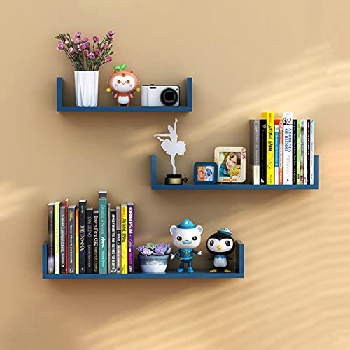 JDMTM Floating Shelves Floating Shelves Wall Mounted Set of 3 Rustic Wood Shelves for Wall Storage for Bedroom Bathroom Living Room Kitchen Laundry Room Storage & Decoration 11.8in,15.7in,23.6in Blue