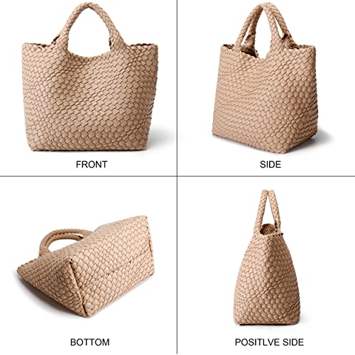 Woven Bag for Women, Vegan Leather Tote Bag Large Summer Beach Travel Handbag and Purse Retro Handmade Shopper Bag