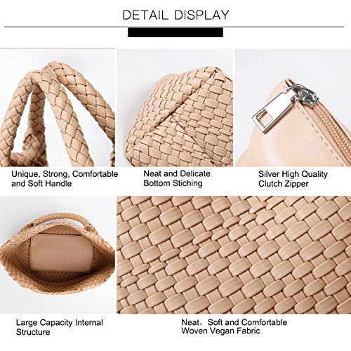 Woven Bag for Women, Vegan Leather Tote Bag Large Summer Beach Travel Handbag and Purse Retro Handmade Shopper Bag