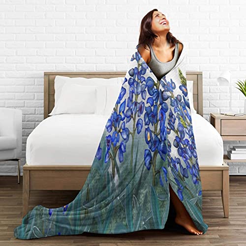 Fleece Blanket Blue Flowers Texas Bluebonnet Floral Throw Blanket for Couch Bed Sofa Chair,Soft Fuzzy Blankets Warm Flannel Lightweight Travel Camping Throw Blankets for Toddler 50"x40"