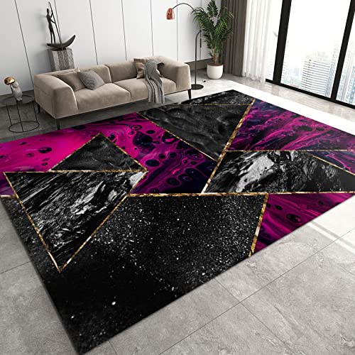 FYMUROL Flamboyant Purple Geometric Area Rug, Black Geometric Decorative Rug, Washable Bedroom Rug with Non-Slip Backing Large Area Soft for Boys Girls Living Room Entrance Hallway Kids Room-5ftĂ8ft