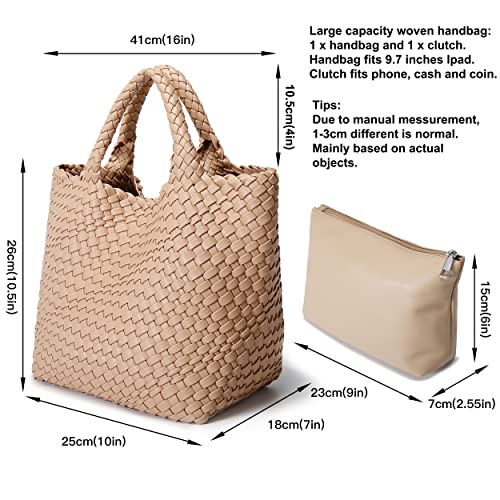 Woven Bag for Women, Vegan Leather Tote Bag Large Summer Beach Travel Handbag and Purse Retro Handmade Shopper Bag