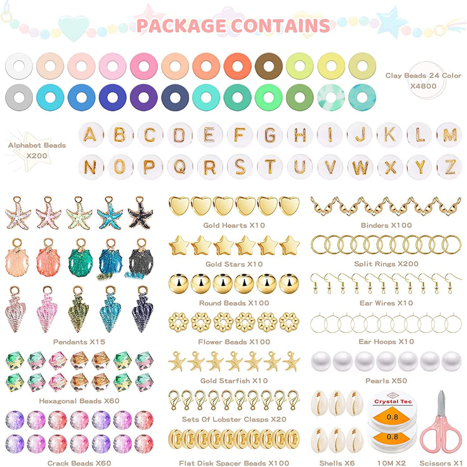 Tefiohen Clay Beads 6000 PCS Bracelet Making Kit 2 Boxes,24 Colors Spacer Heishi Beads Flat Round Polymer Beads for Jewelry Making with Pendant Charms Kits and Elastic Strings