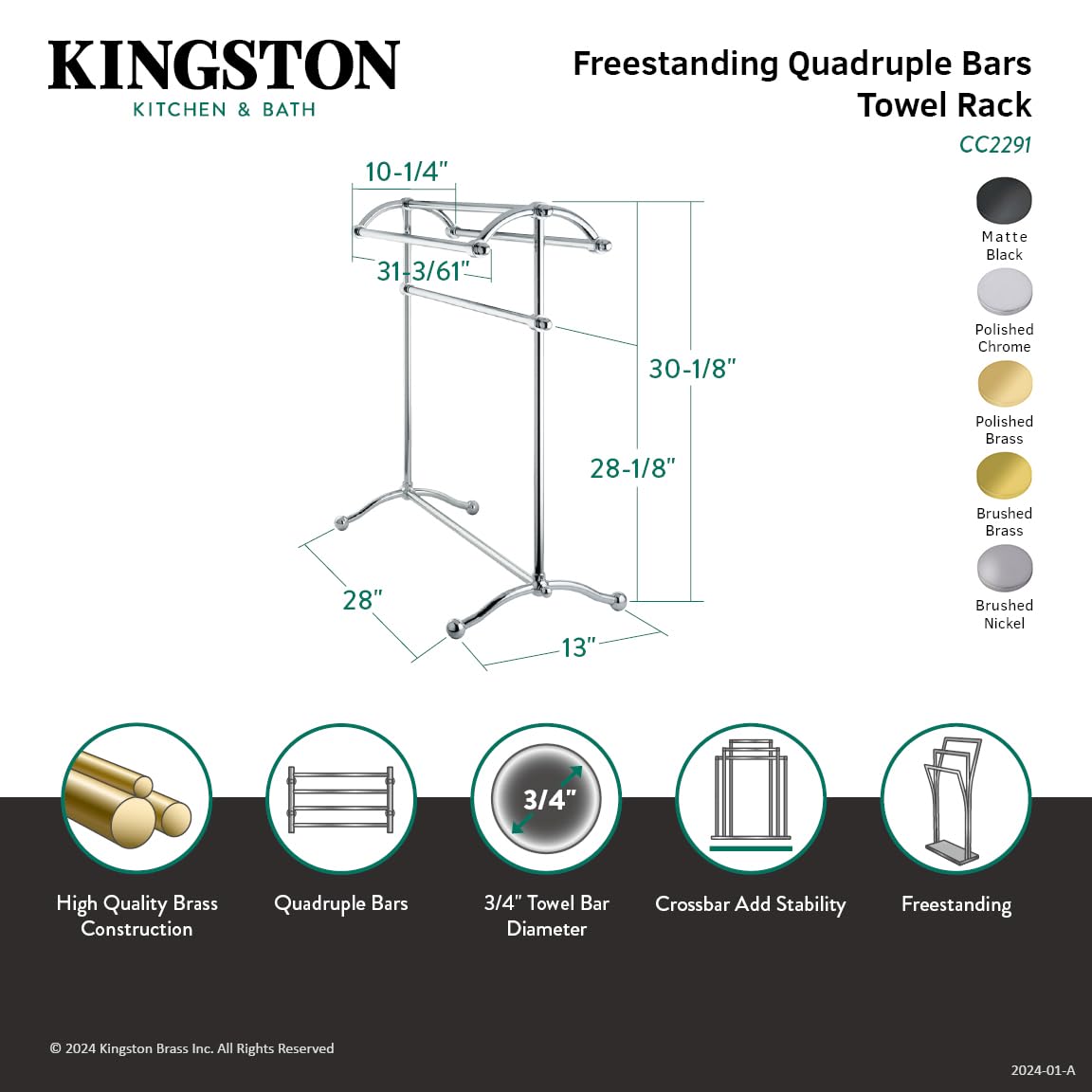 Kingston Brass CC2291 Vintage Freestanding Towel Rack, 29-1/2-Inch Height, 28-Inch Width, Polished Chrome