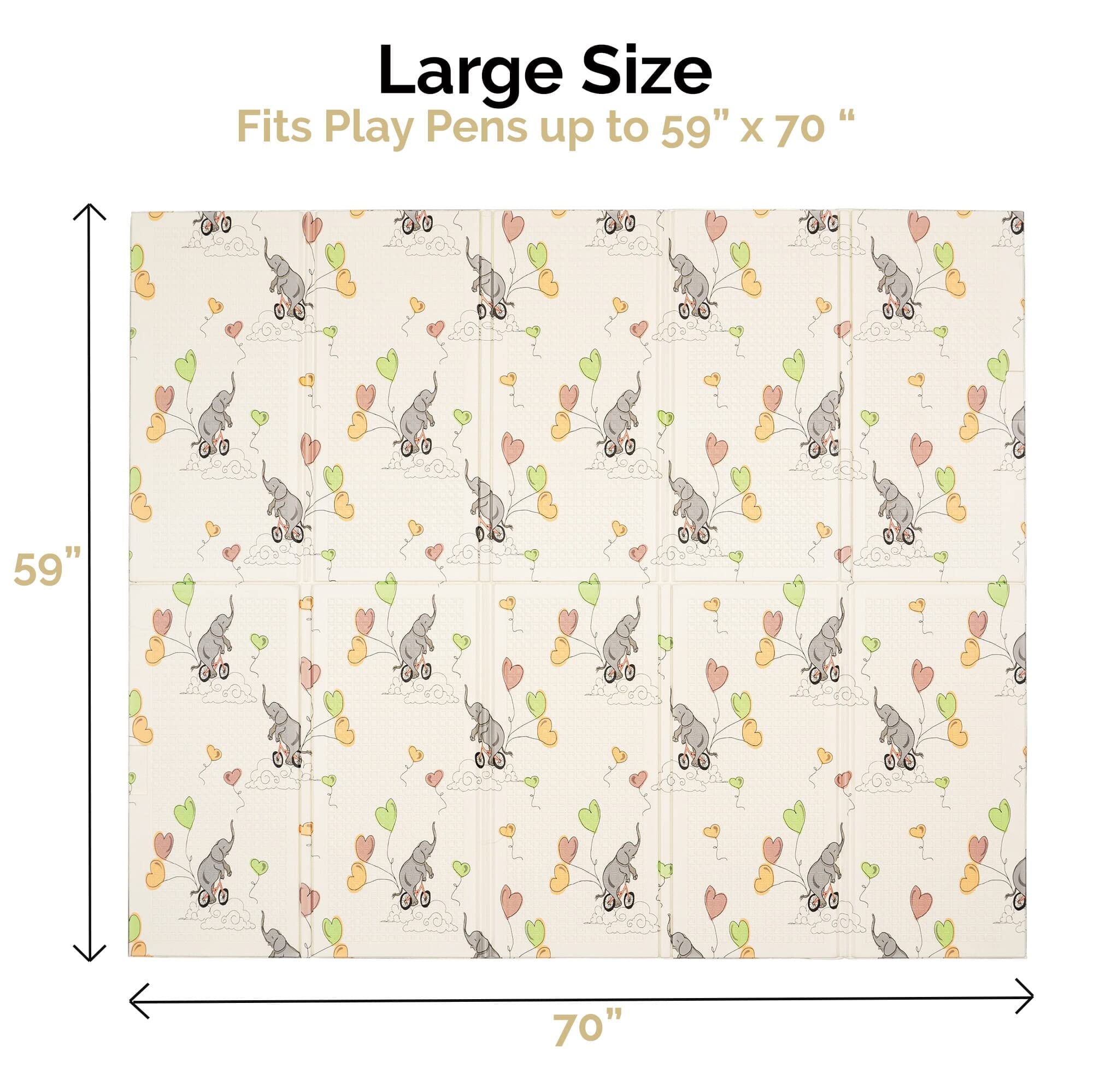 JumpOff Jo - Large Waterproof Foam Padded Play Mat for Infants, Babies, Toddlers, Play & Tummy Time, Foldable Activity Mat, 70 in. x 59 in. - Elephant & Rainbow, Pack of 1