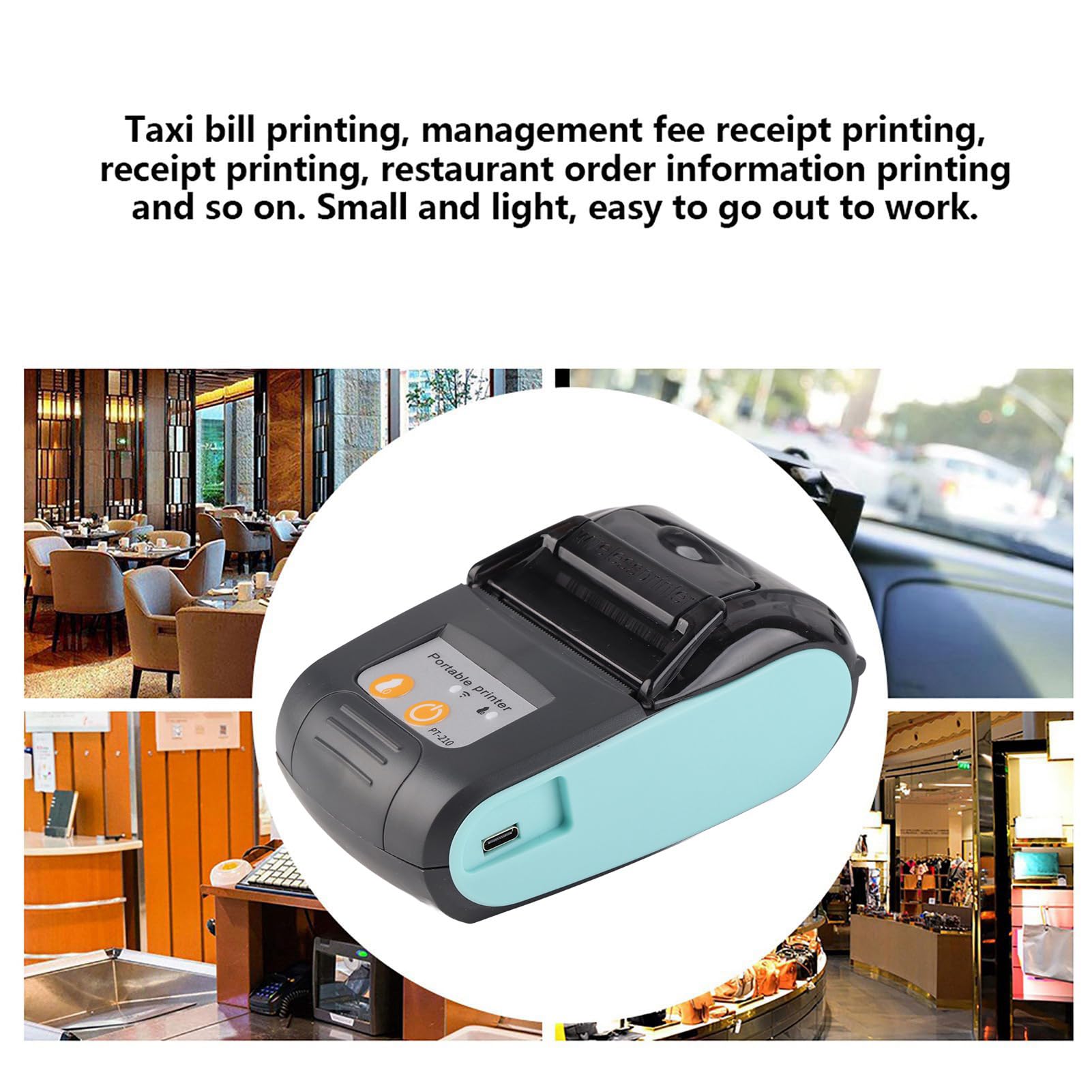 DAUERHAFT Thermal Printer, Wireless Portable Receipt Printer, Mini Bluetooth Thermal Bill Printer, 58mm 110-240V(Blue)