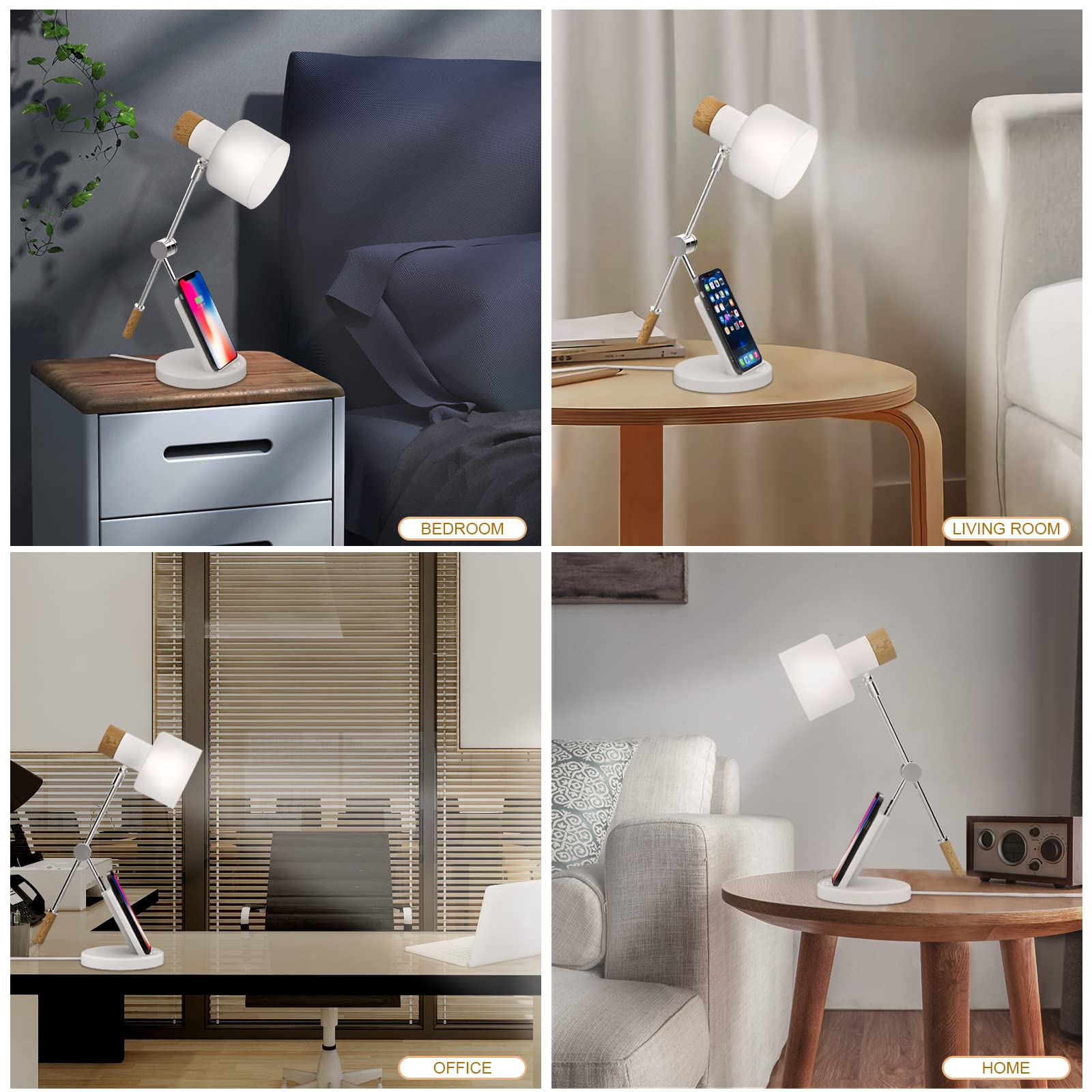 LED Desk Lamps with Wireless Charger, Table Lamps with Adjustable Brightness,Dimmable Eye-Caring Reading Desk Light for Office , Touch Control for Home ,Eye Protection Table Light for Office Bedroom