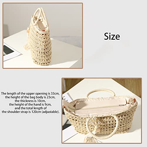 Women Summer Beach Bag Tassel Hollow Large Capacity Shoulder Bag Handmade Woven Bag Portable Messenger Bag (Color : C)