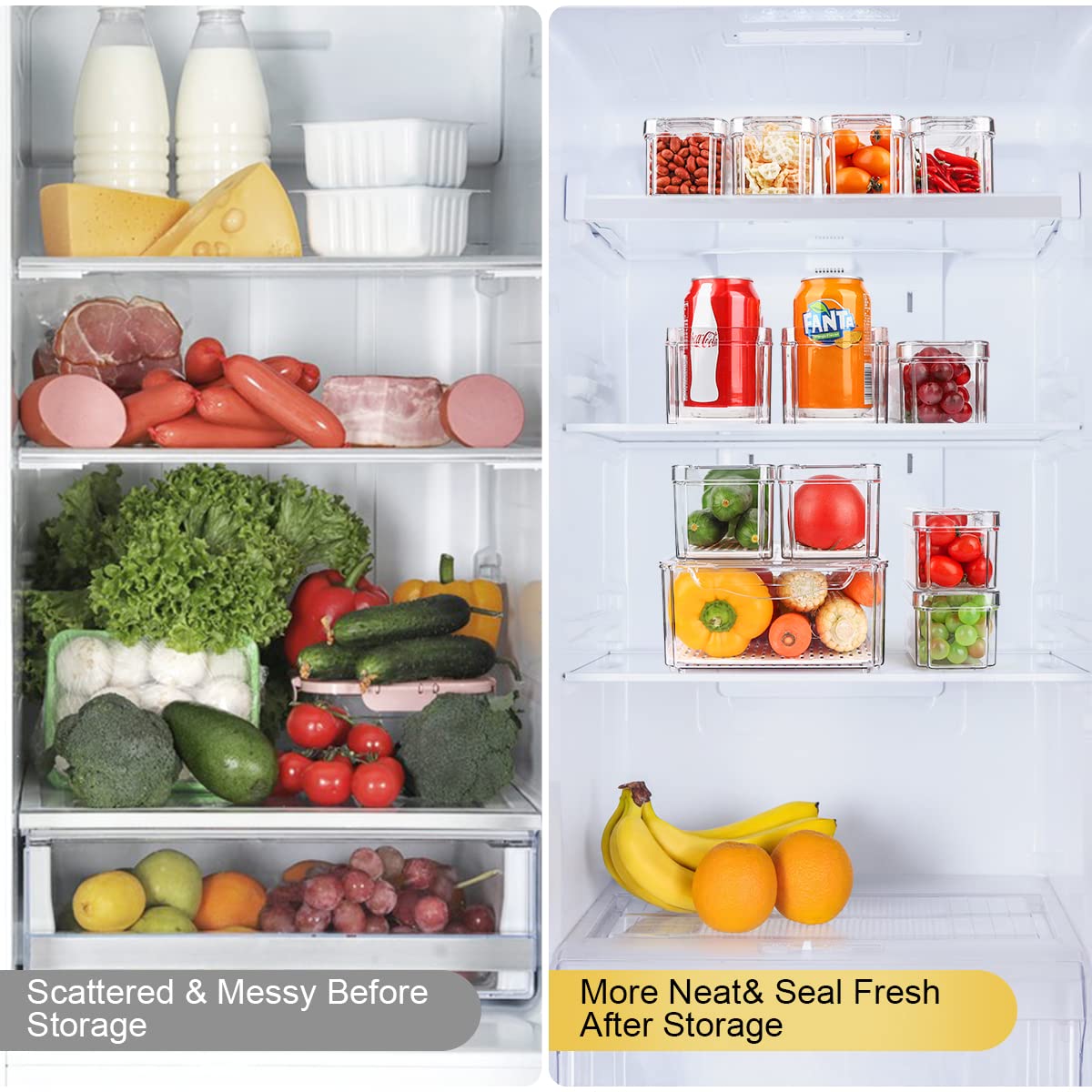 Set Of 7 Fridge Pantry Organizer Bins, 3 Size Stackable Clear Plastic Refrigerator Organizer Bin with Lids, BPA-Free Kitchen Food Organization and Storage for Fridge Drinks, Fruits, Vegetable, Cereals